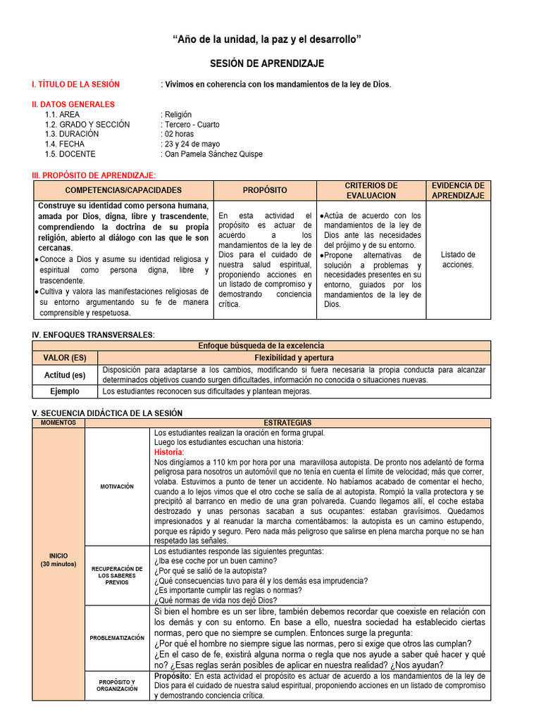 SESION Mandamientos de La Ley de Dios | PDF | Dios | Aprendizaje