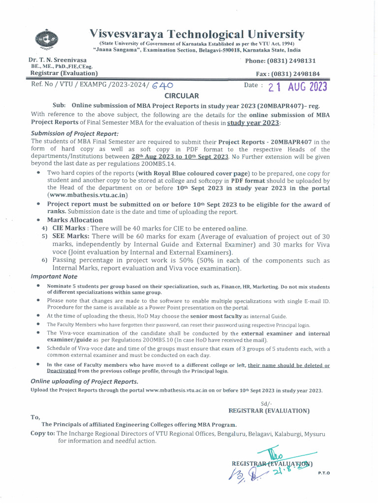 MBA Project Circular | PDF