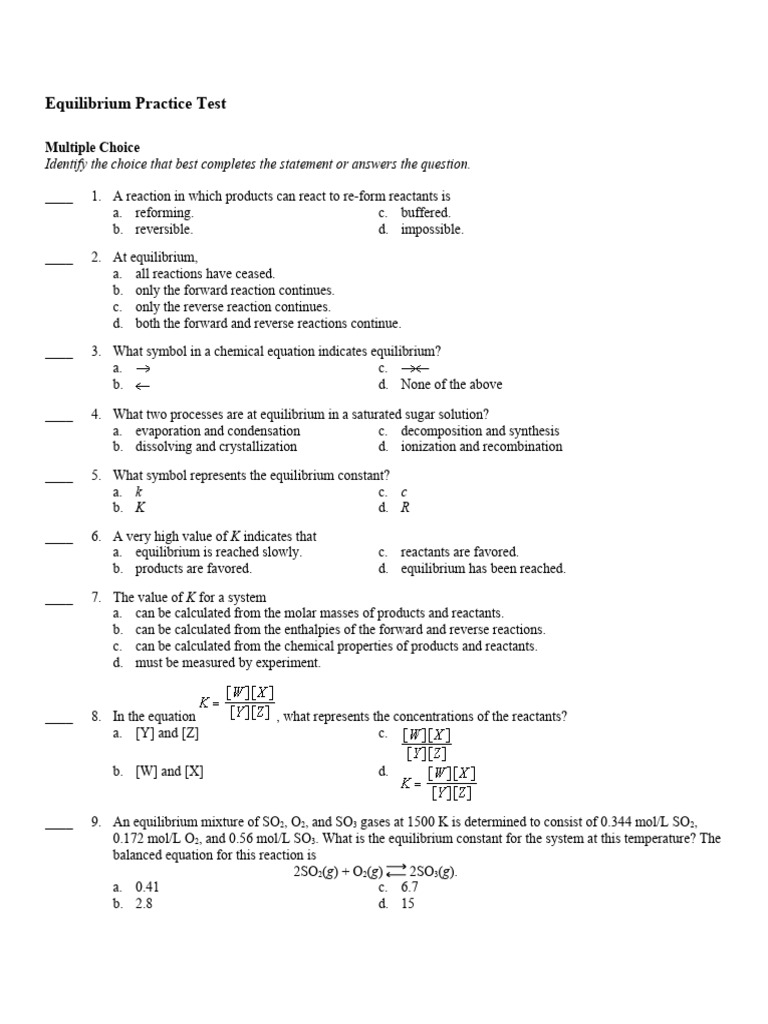 Equilibrium Practice Test | PDF
