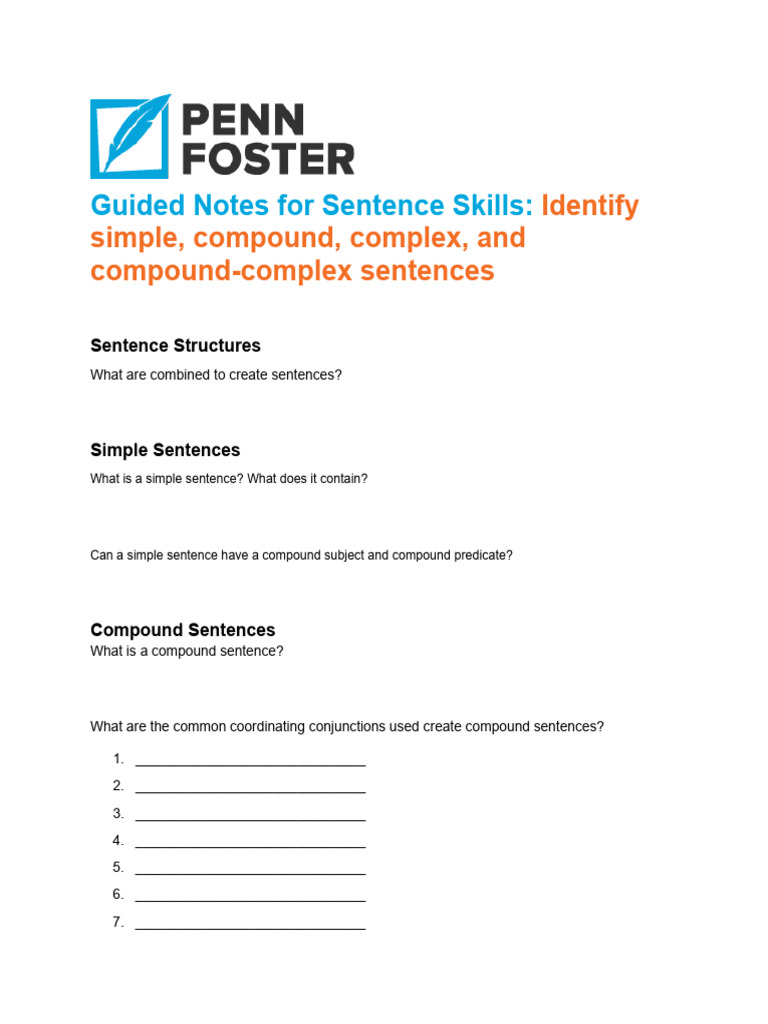 Sentence Structure Guided Notes | PDF