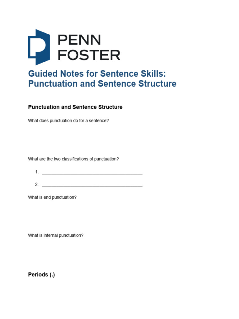 Guided Notes - Punctuation and Sentence Structure - Update | PDF