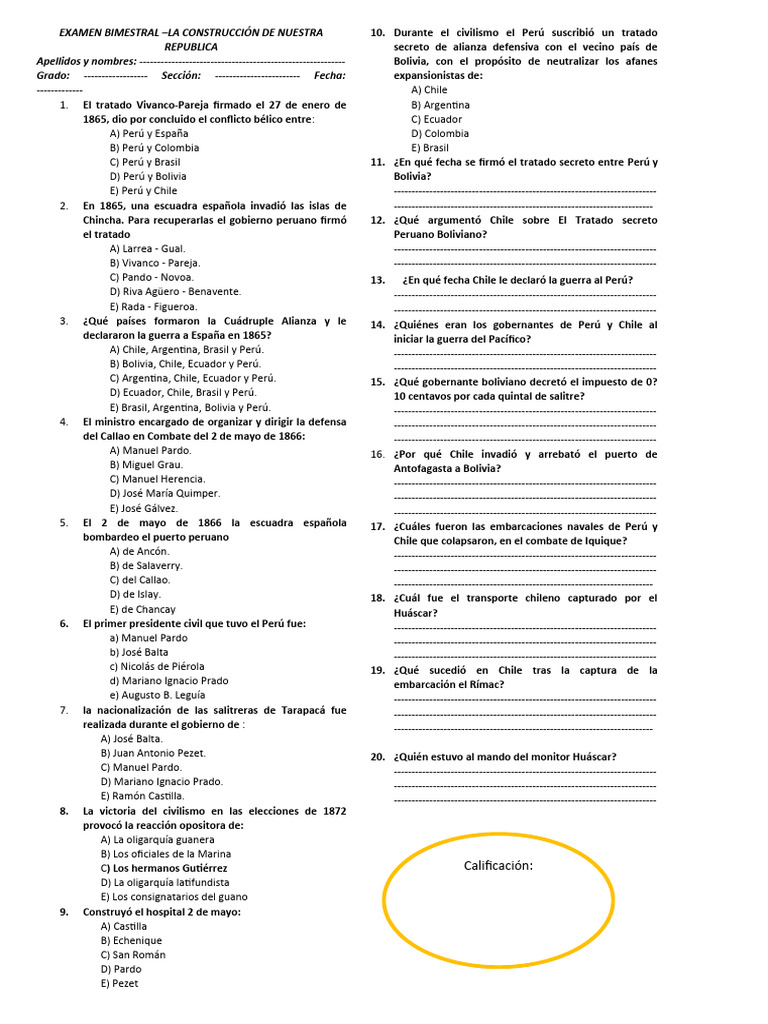 Examen Bimestral 4 Grado | PDF