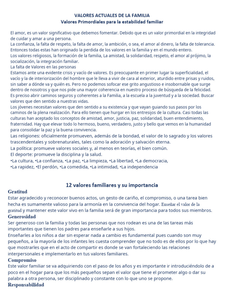 Valores Familiares | PDF