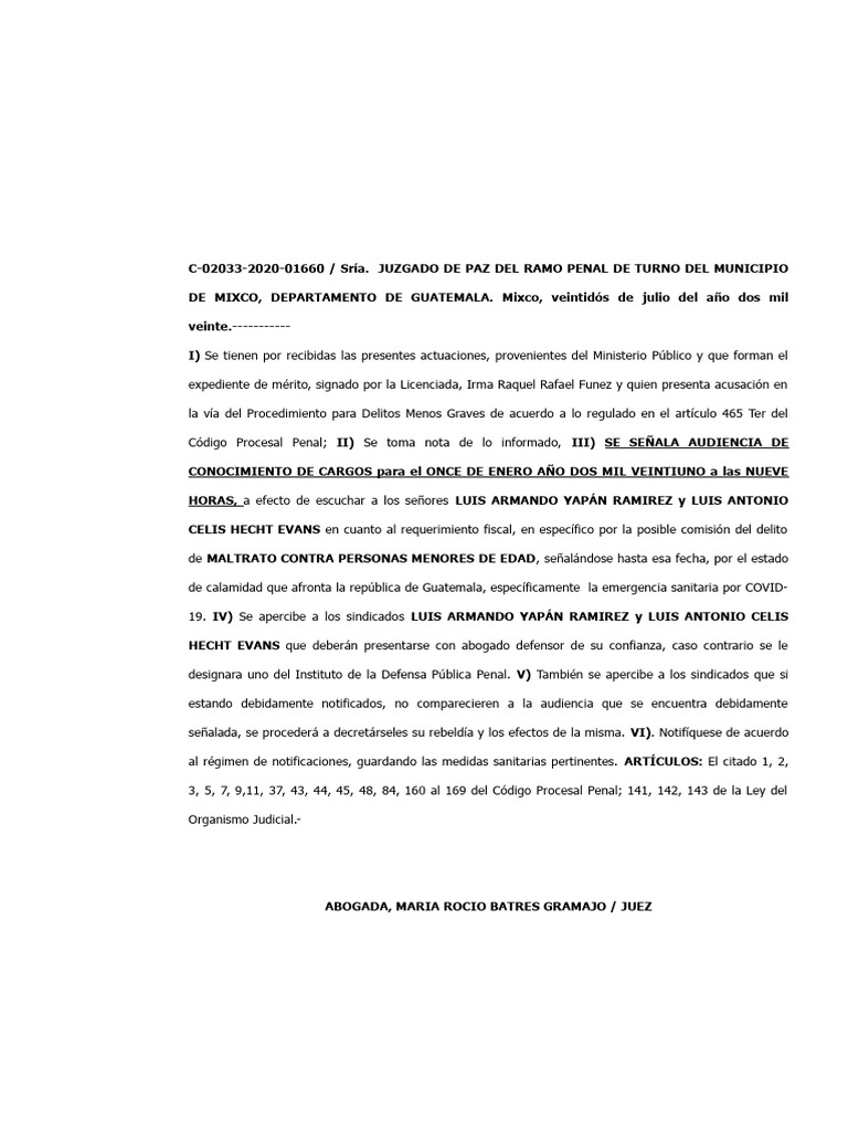 Conocimiento de Cargos C-02033-2020-01160 | PDF