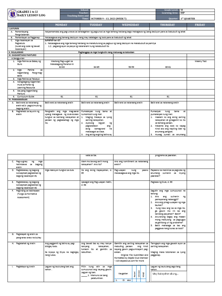 DLL - Esp 6 - Q1 - W7 | PDF