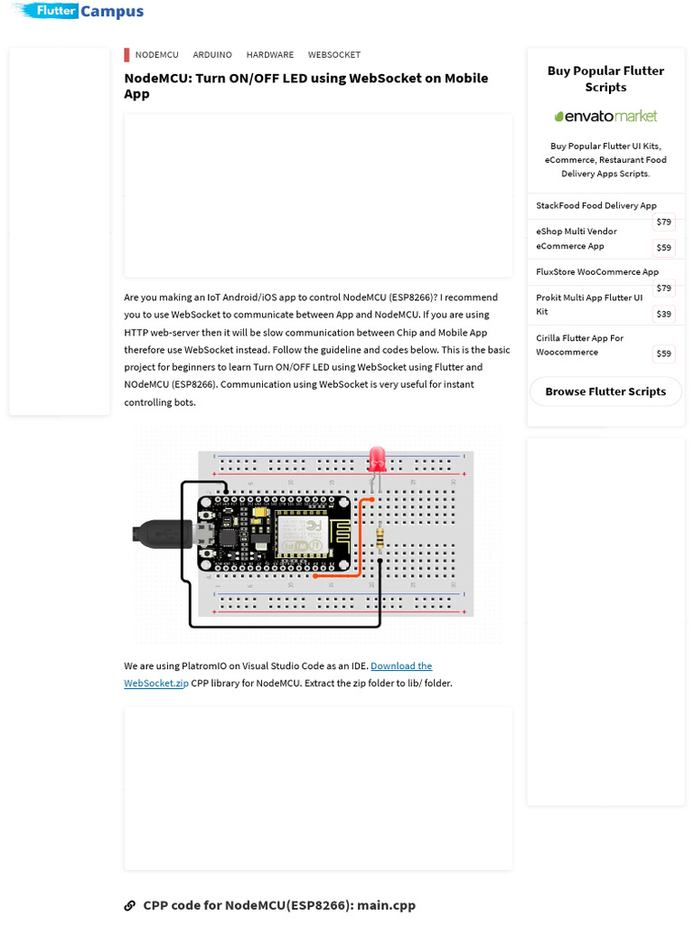 Flutter + NodeMCU Turn ON - OFF LED Using WebSocket On Mobile App | PDF