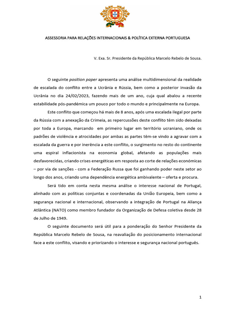 Position Paper - Rússia e Ucrânia - MARCO ALMEIDA | PDF