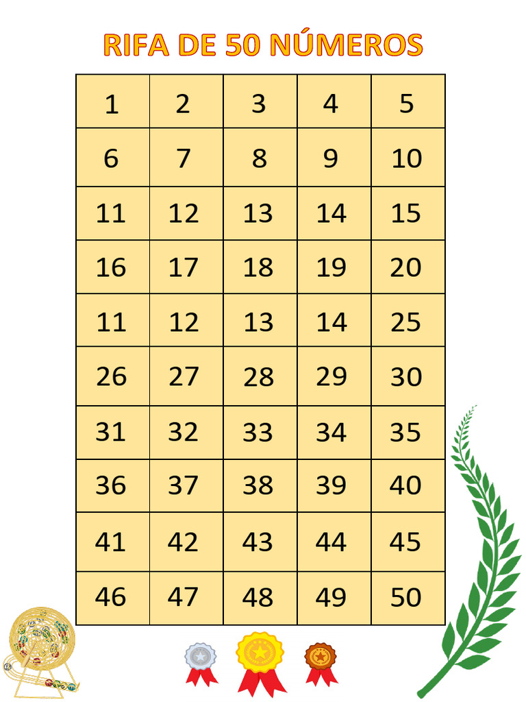 hoja-de-rifa-de-50-numeros-para-imprimir | PDF