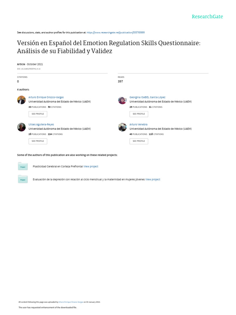 Versión en Español Del Emotion Regulation Skills Questionnaire ...