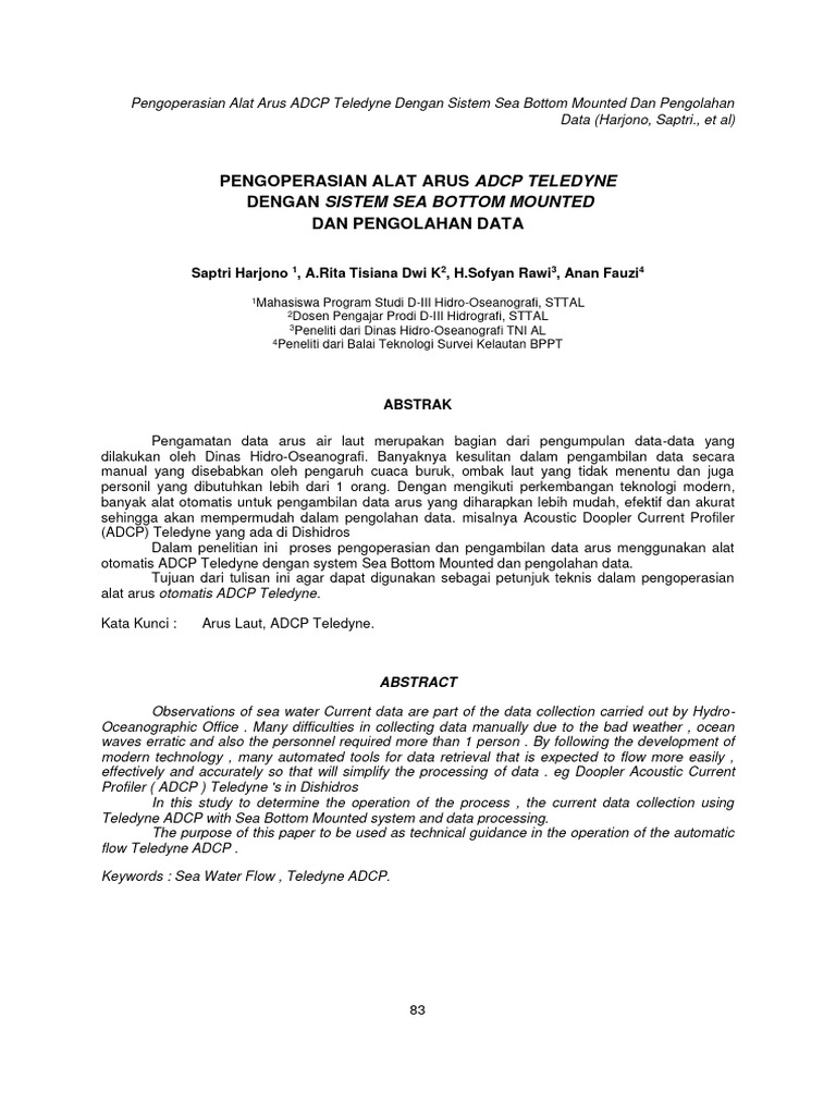 Pengoperasian Alat Arus ADCP Teledyne Dengan Siste | PDF