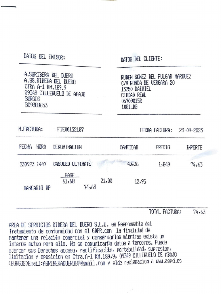 Ticket de Combustible Vehiculo 23-09-2023 | PDF