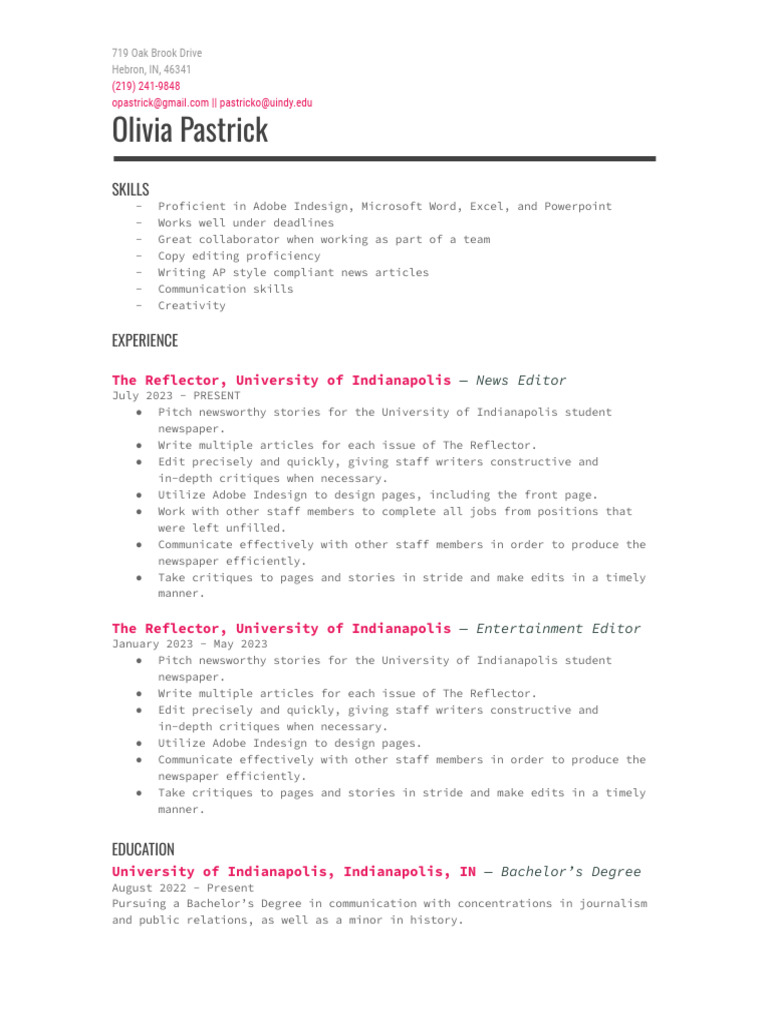 Olivia Pastrick: Skills | PDF