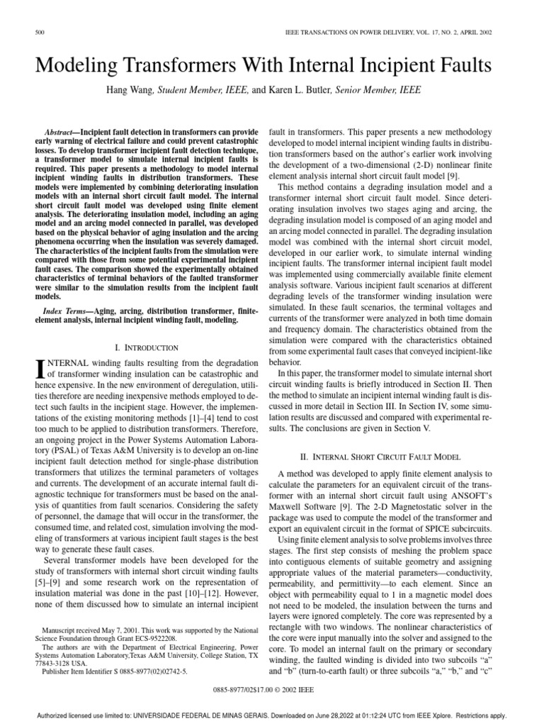 Modeling Transformers With Internal Incipient Faults | PDF | Transformer | Dielectric