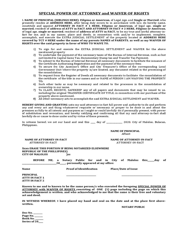 Spa Waiver and Power of Attorney | PDF | Politics