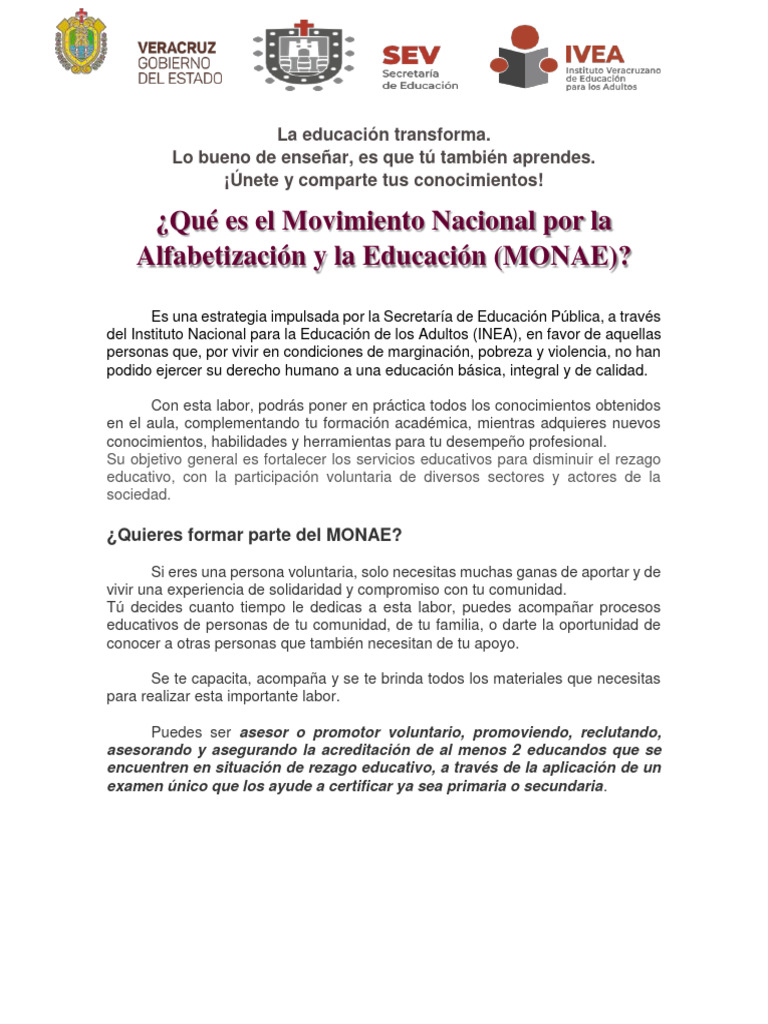 Información Del Programa Monae | PDF