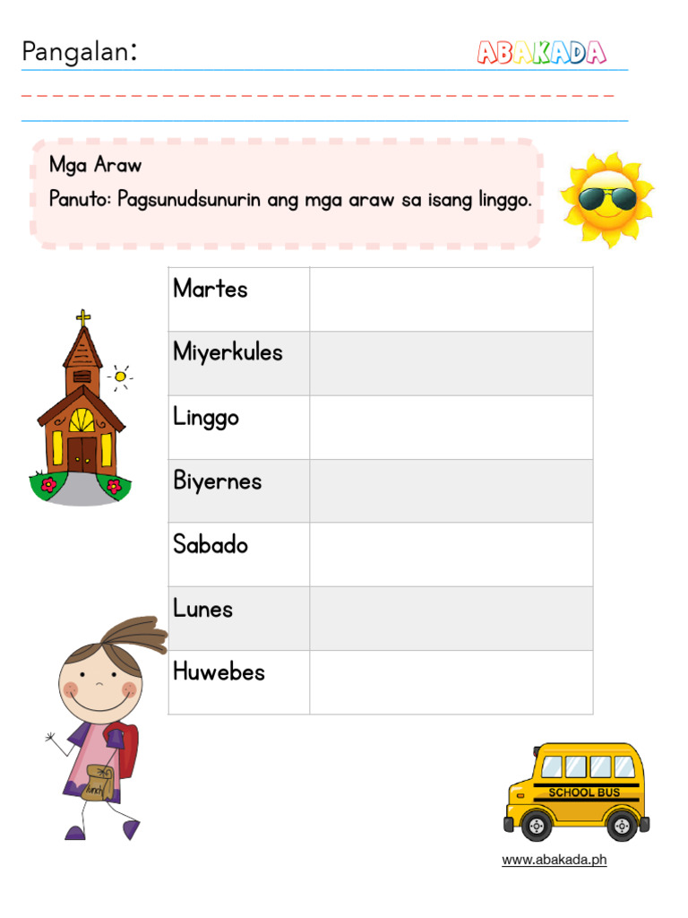 Mga Araw Sa Linggo Worksheet 2 | PDF