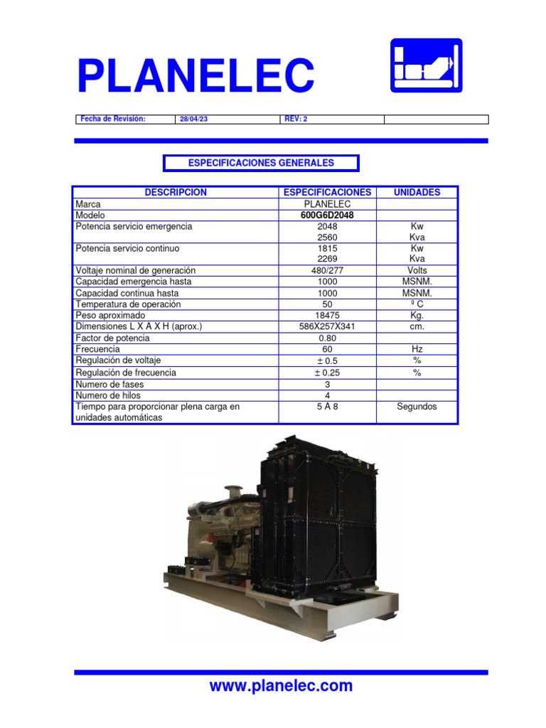 Generador de Emergencia Planelec Ficha Tecnica | PDF | Hogar, jardinería y bricolaje | Tecnología