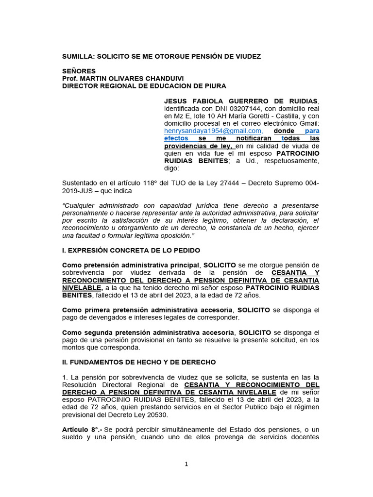 Solicitud Pensión Viudez SNP 20530 LP | PDF