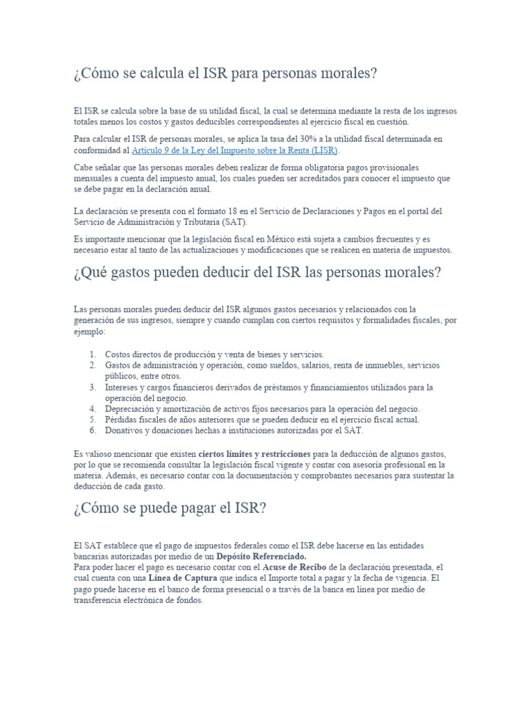Cómo Se Calcula El ISR para Personas Morales Auditoria | PDF