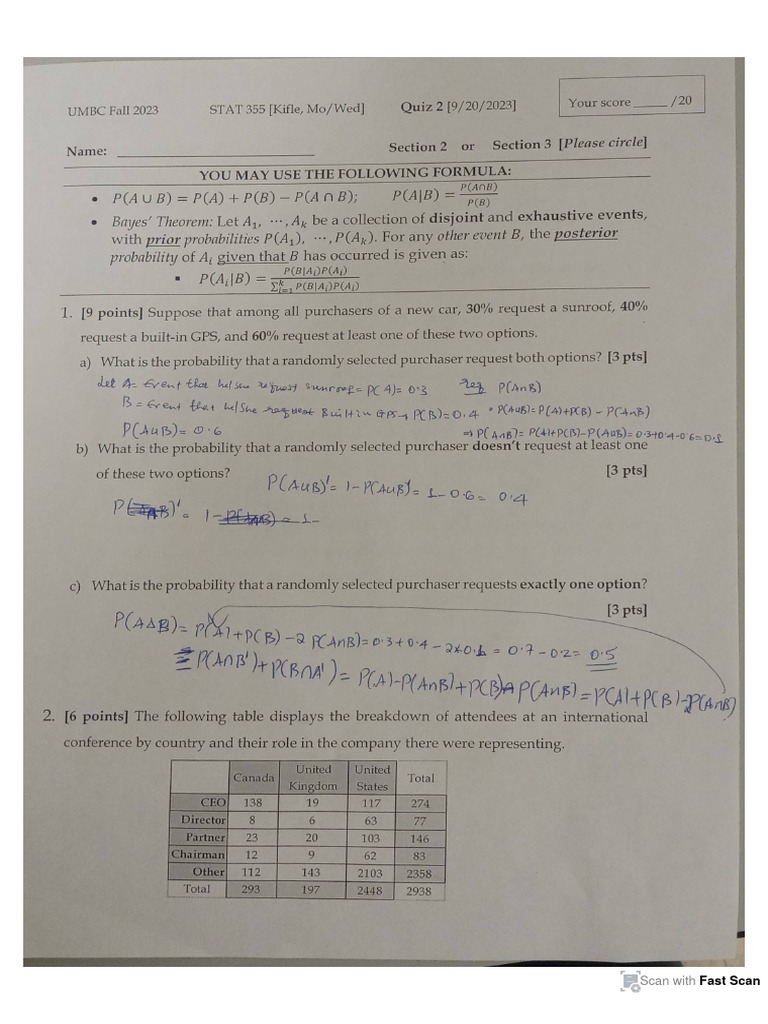 Stat 355 Quiz 2 Answer Key | PDF