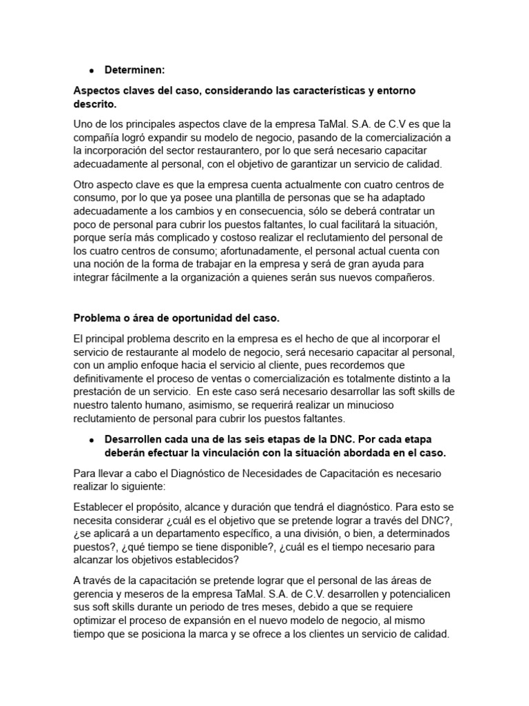 Caso Tamal S.A. de C.V. Foro y Entrega | PDF