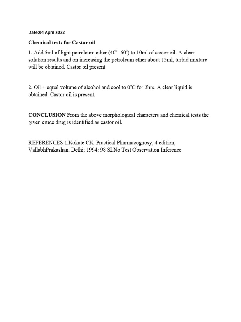 Test For Castor Oil | PDF