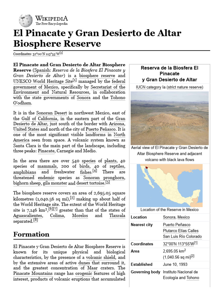 El Pinacate y Gran Desierto de Altar Biosphere Reserve | PDF | Earth ...