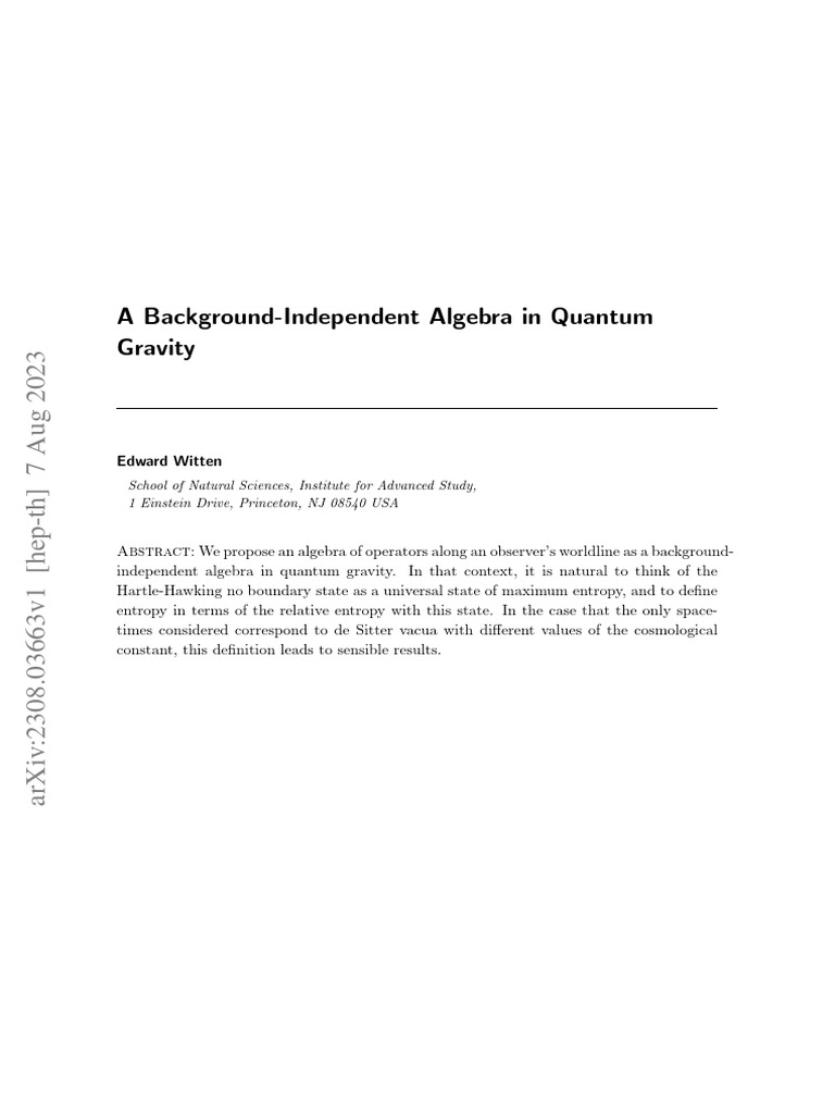 A Background-Independent Algebra in Quantum Gravity | PDF