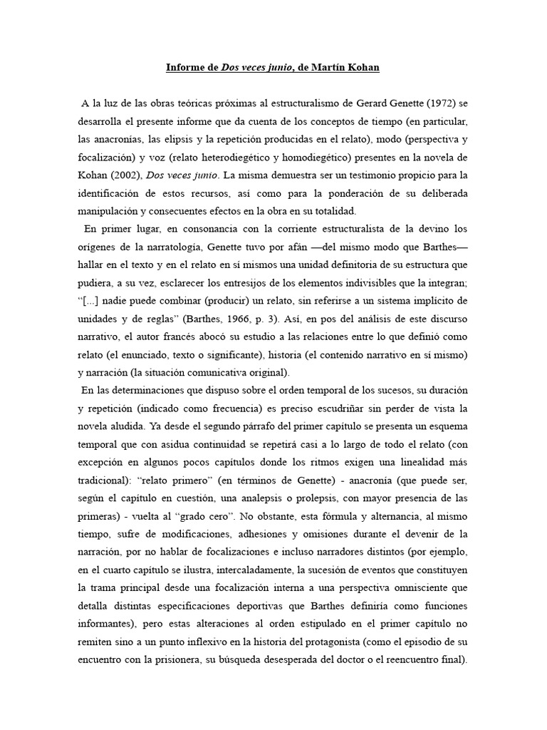 Informe de Dos Veces Junio, de Martín Kohan | PDF