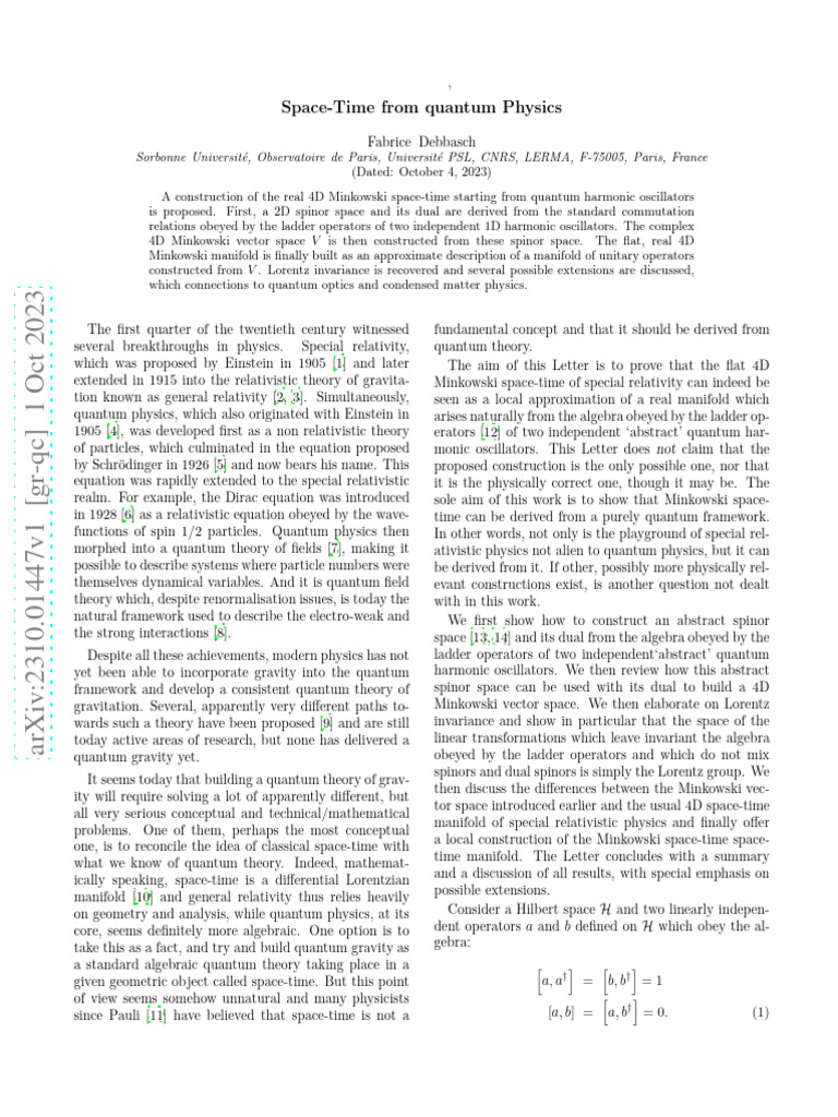 Space-Time From Quantum Physics | PDF | Special Relativity | Quantum Mechanics