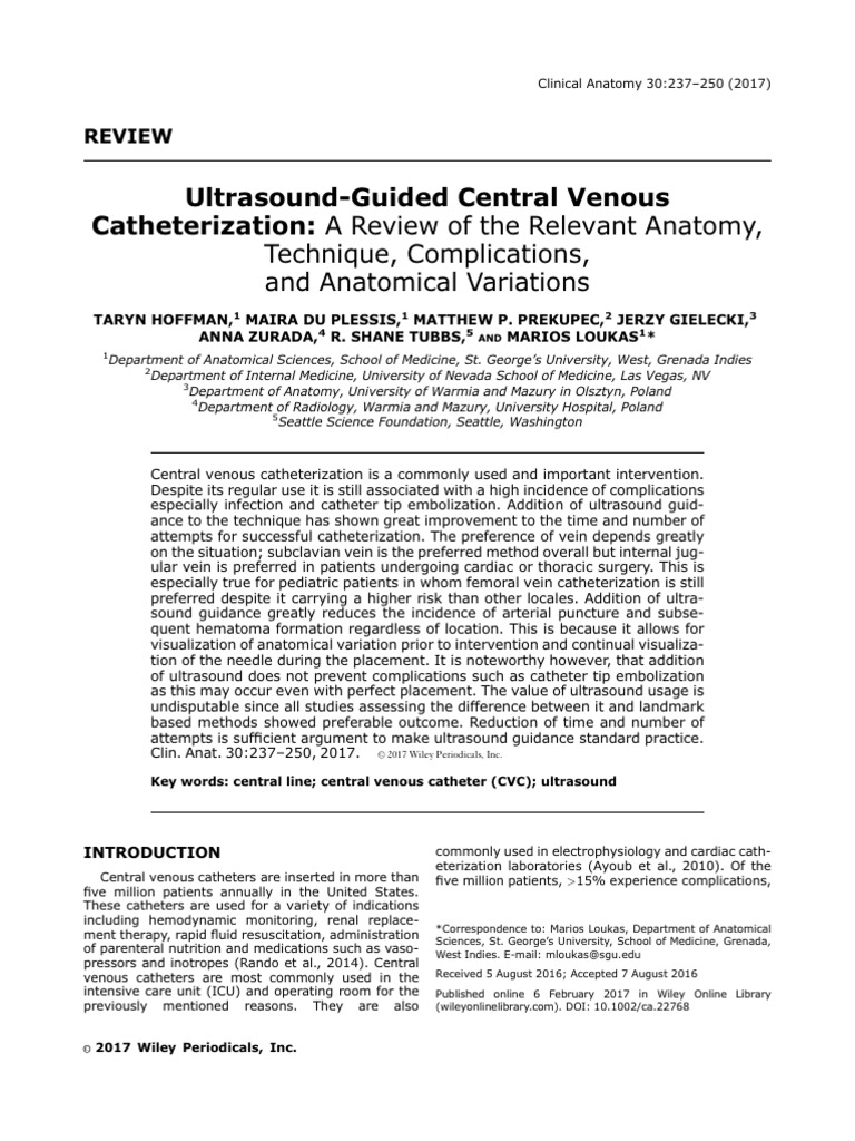 2017 Ultrasound-Guided Central Venous Catheterization | PDF | Common ...