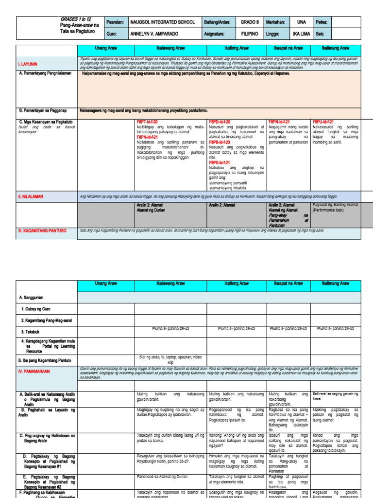 Week 5 Filipino 8 DLL | PDF