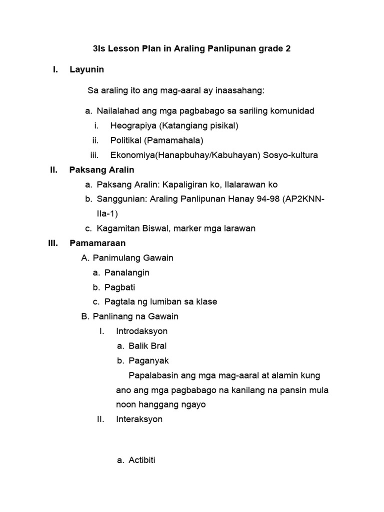 3is Lesson Plan in Araling Panliponan | PDF