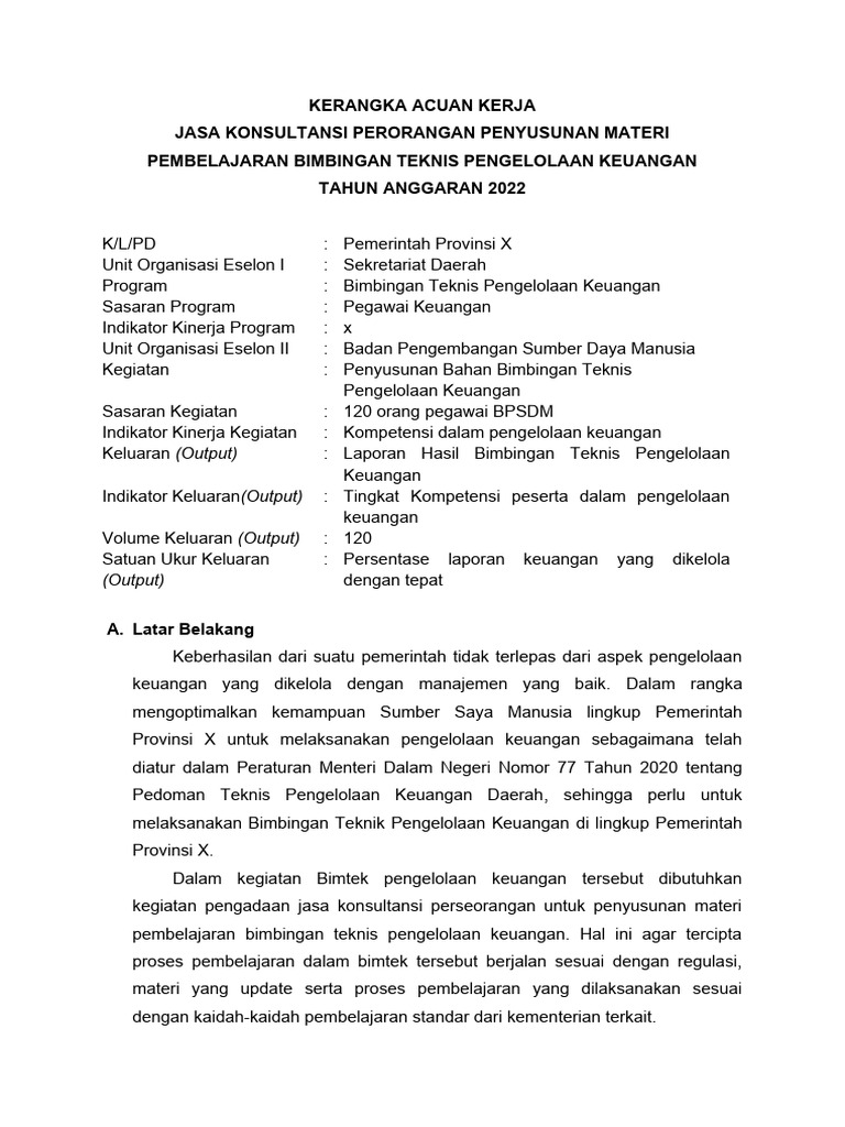 Lampiran 2 - KAK Jasa Konsultansi Perorangan | PDF