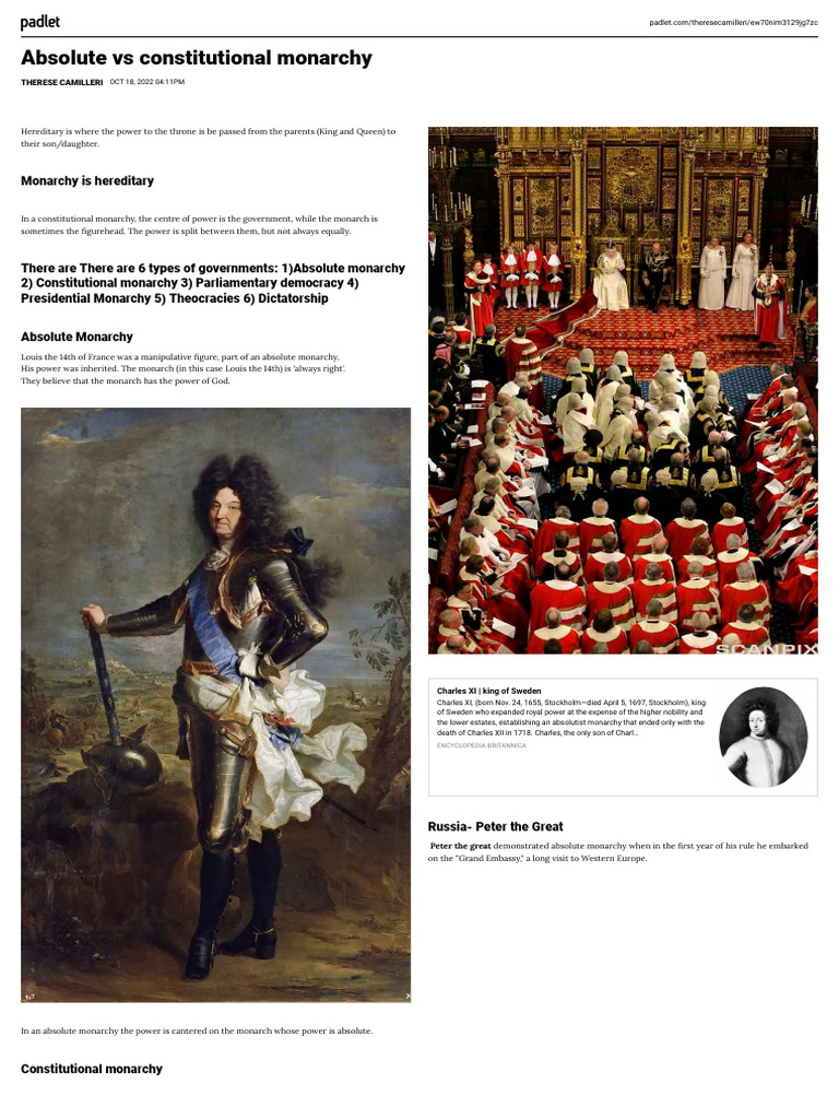 Absolute Vs Constitutional Monarchy | PDF | Monarchy | Absolute Monarchy