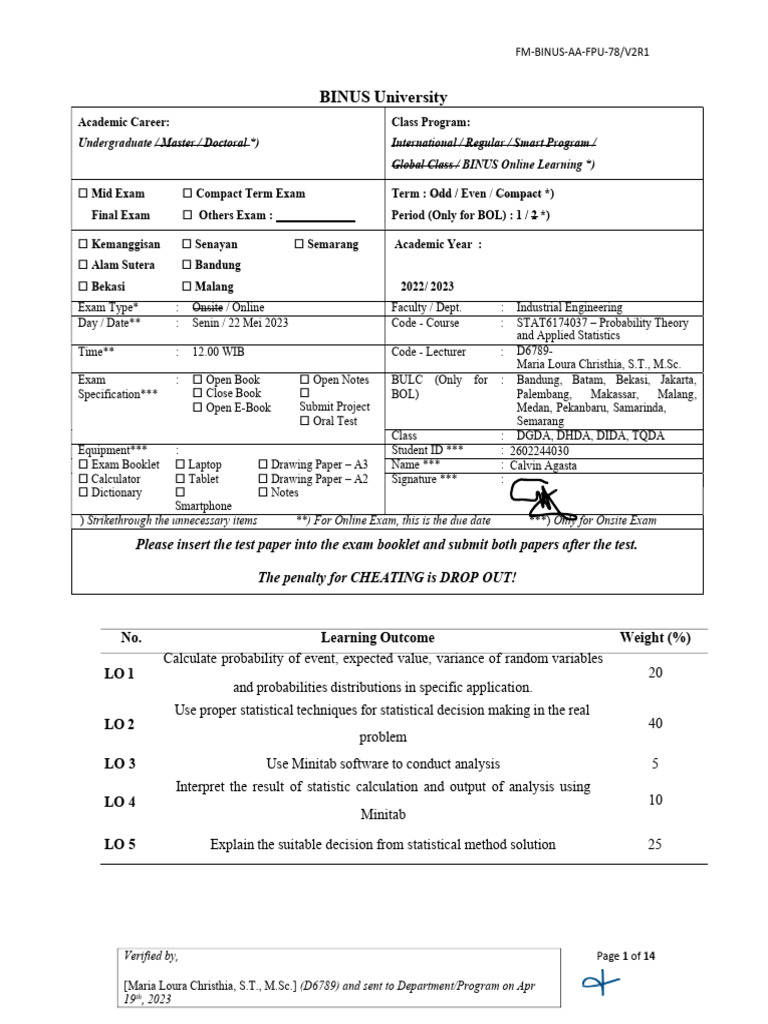 DGDA - STAT6174037 - ProbabilityTheoryandAppliedStatistics-Answer 2 | PDF