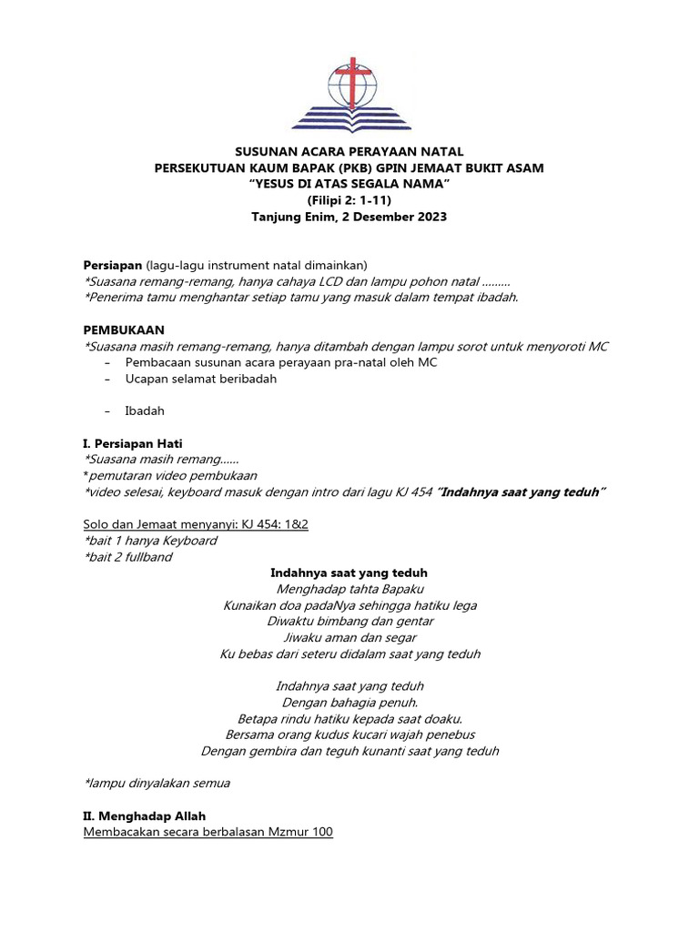 Rundown Acara Natal PKB GPIN Bukit Asam | PDF | Agama & Spiritualitas