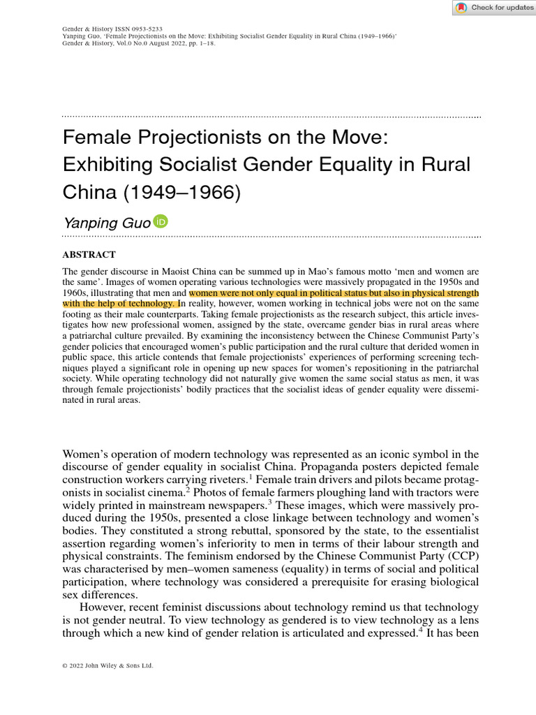 Gender History - 2022 - Guo - Female Projectionists on the Move ...