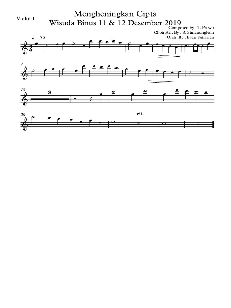 Mengheningkan Cipta - Violin 1 | PDF