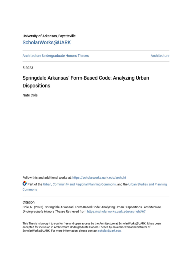 Springdale Arkansas Form-Based Code - Analyzing Urban Disposition | Download Free PDF | Zoning ...