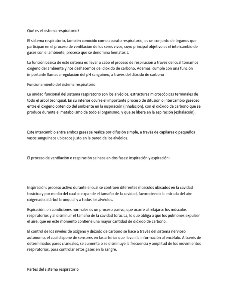 Sistema Respiratorio | PDF | Sistema respiratorio | Pulmón Sistema Respiratorio | PDF | Sistema respiratorio | Pulmón