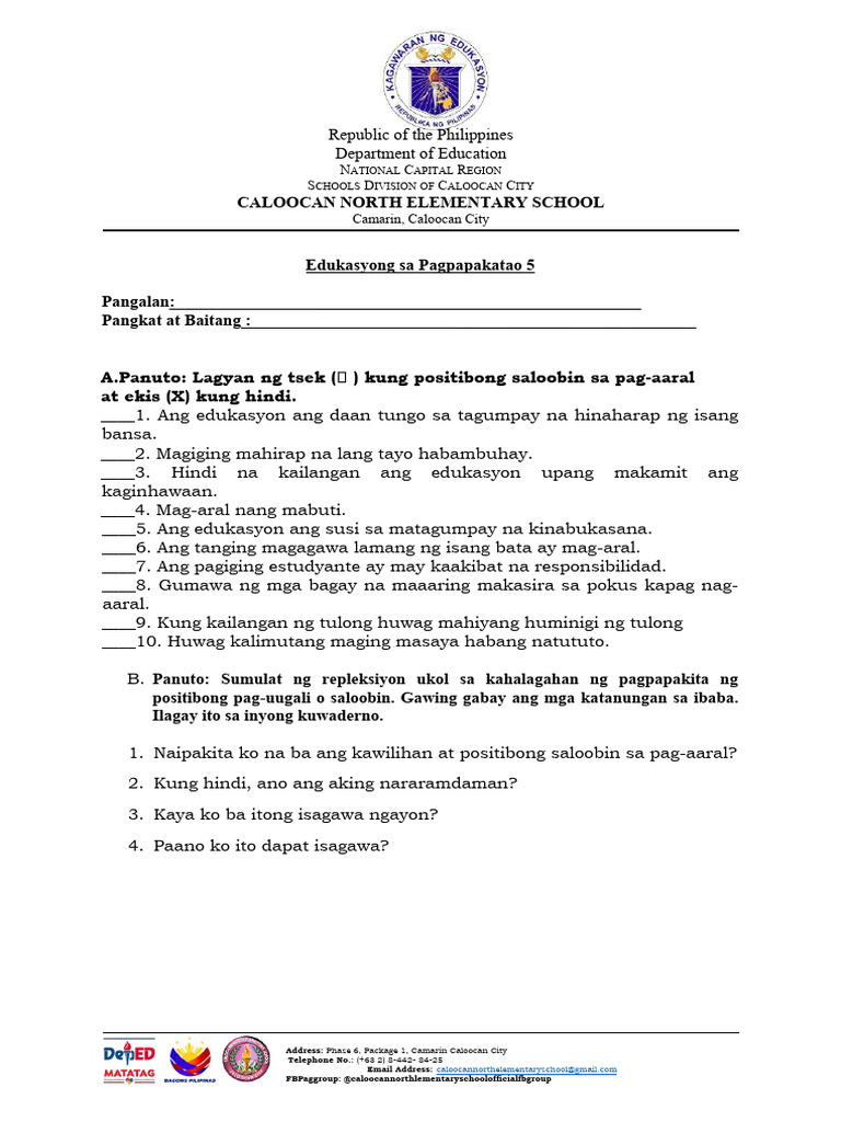Activity Sheet Esp 5 | PDF