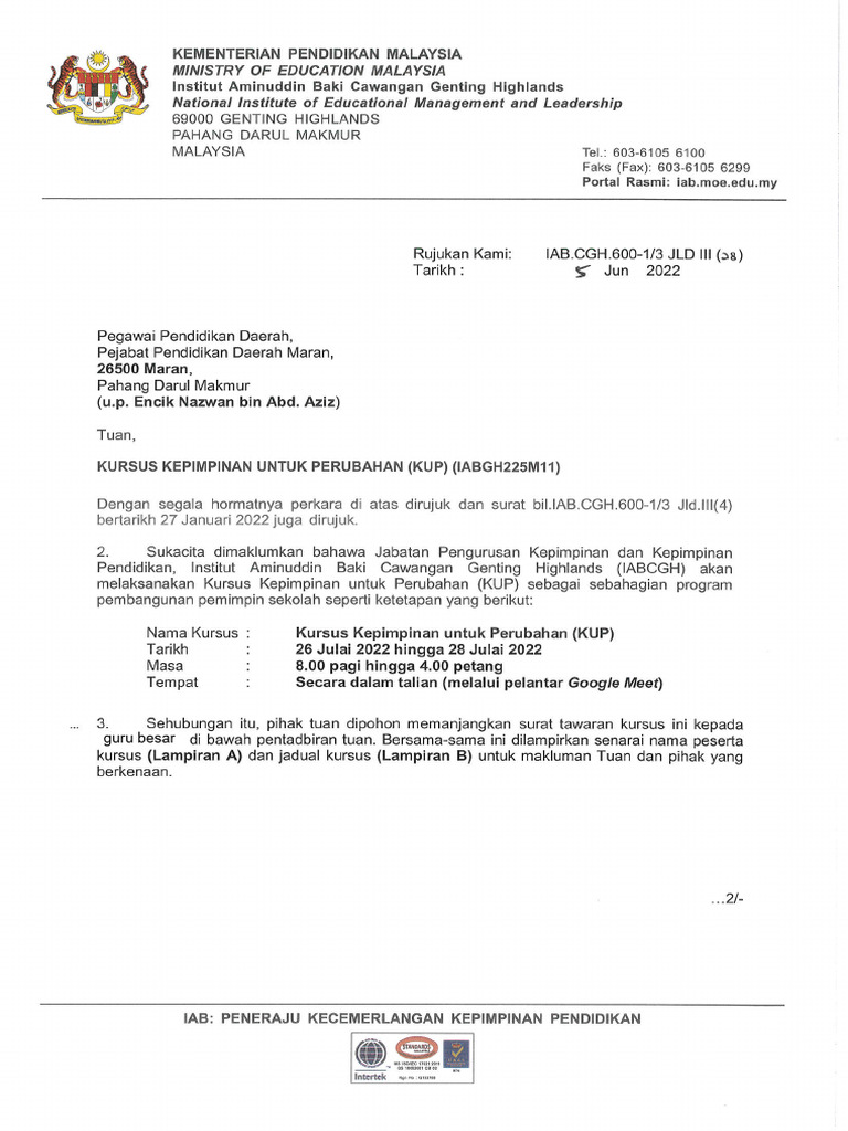 Surat Jemputan Peserta KUP-Baharu | PDF