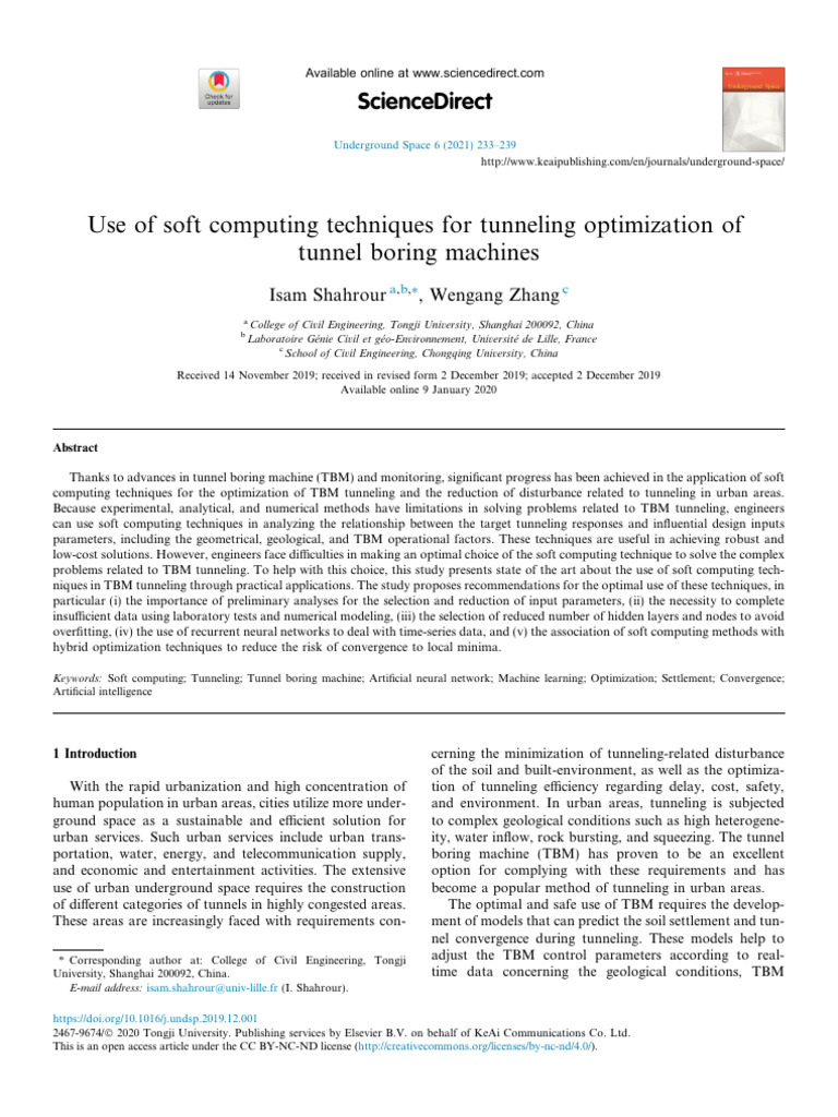 Use of Soft Computing Techniques For Tunneling Optimization 2021 ... Use of Soft Computing Techniques For Tunneling Optimization 2021 ...