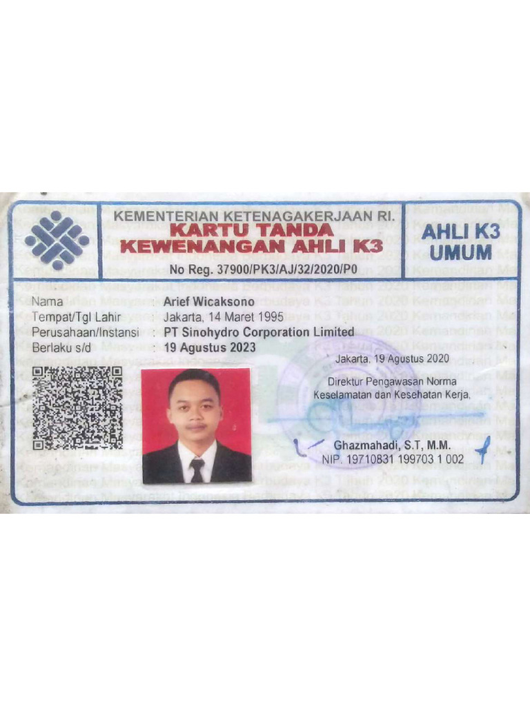 Kartu Tanda Kewenangan Ahli K3 | PDF