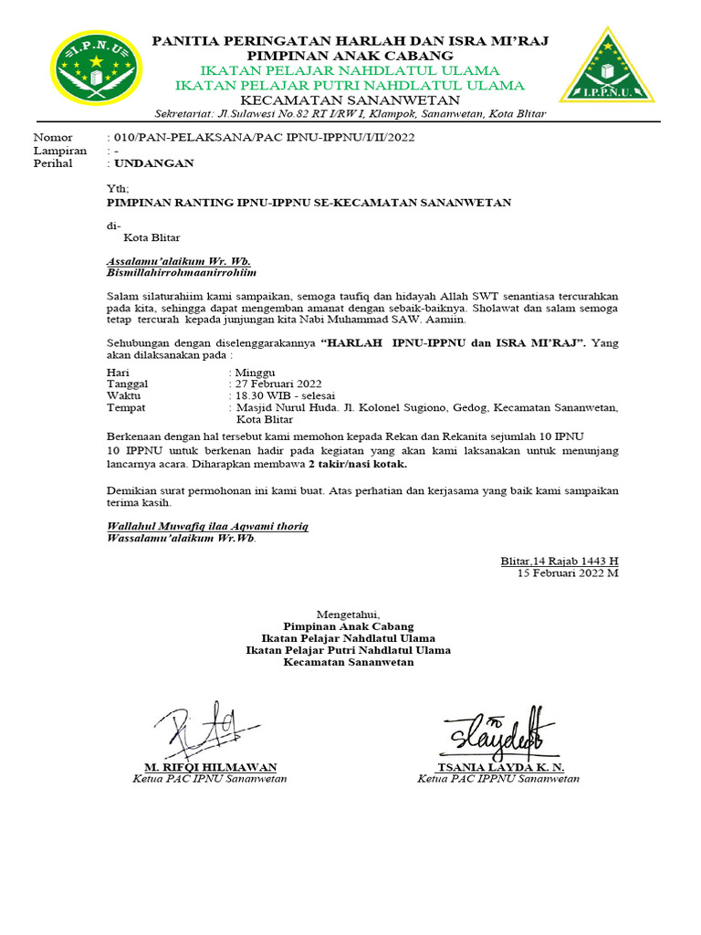 Undangan Harlah Ipnu-Ippnu | PDF