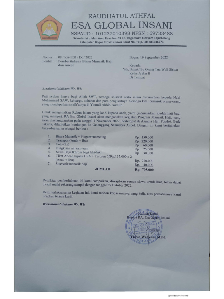 Surat Edaran Manasik Haji Ra Esa Global Insani Tahun 2022 | PDF