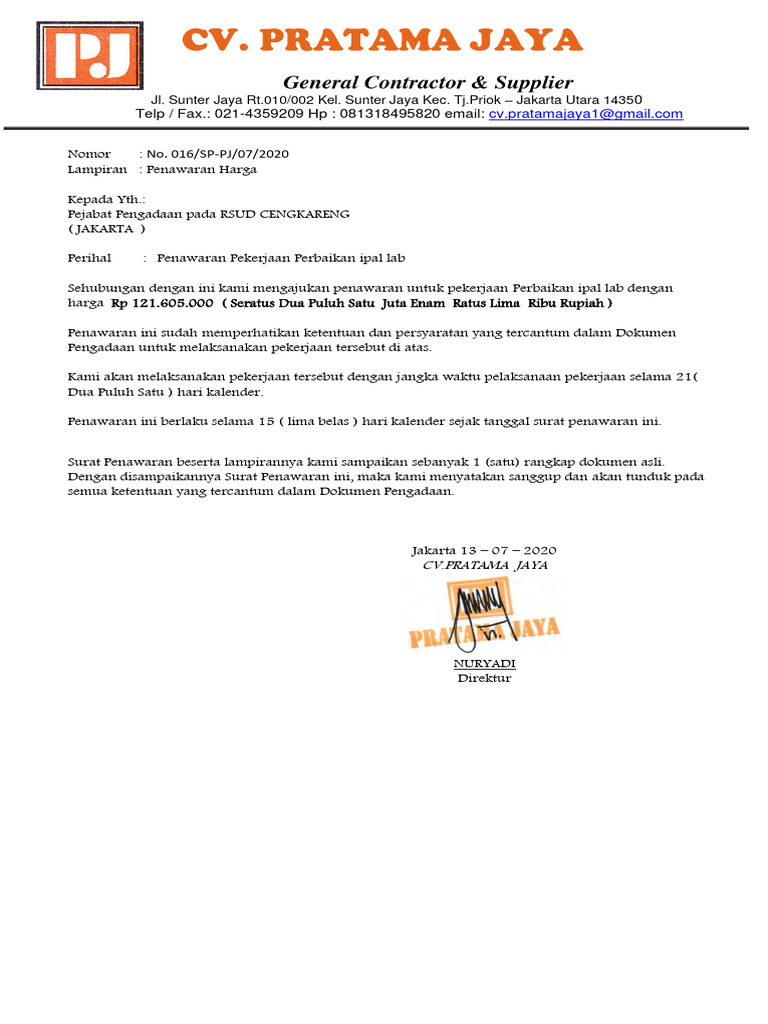 Penawaran Perbaikan Ipal Lab Rsud Cengkareng 2020 ( Revisi ) | PDF