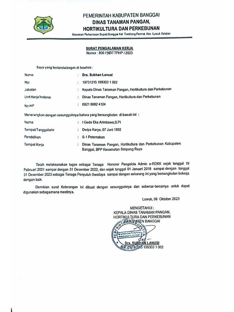 Suket Pengalaman Kerja Deko | PDF