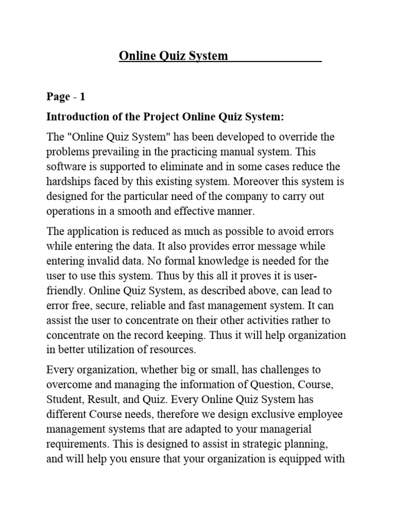 Online Quiz System Pdf Software Testing Relational Database